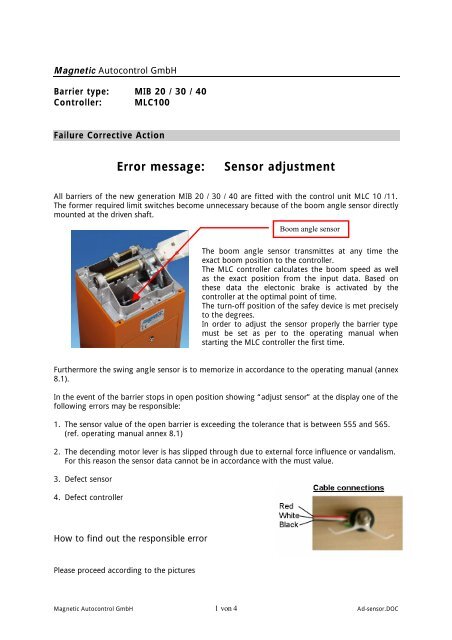 Adjusting the boom position sensor