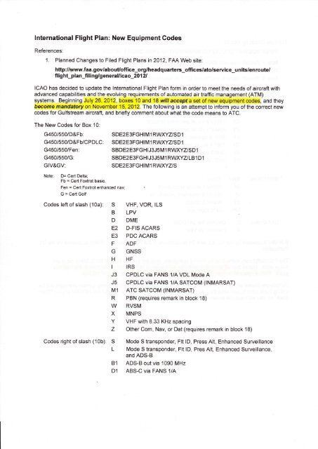 Gulfstream Flight Plan Codes - Code7700