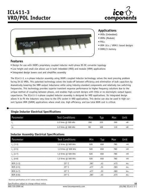 ICL411-3 vRD/POL Inductor - ICE Components
