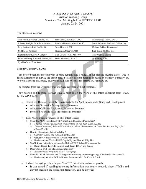 1 RTCA DO-242A ADS-B MASPS Ad Hoc Working Group ... - FAA