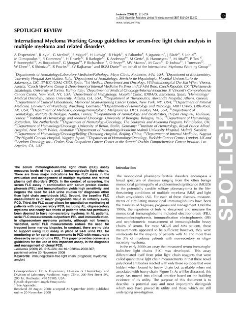 International Myeloma Working Group guidelines for serum-free
