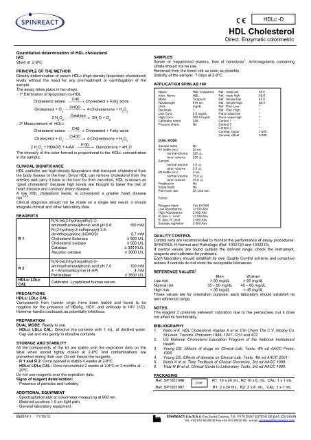 HDL Cholesterol - Spinreact
