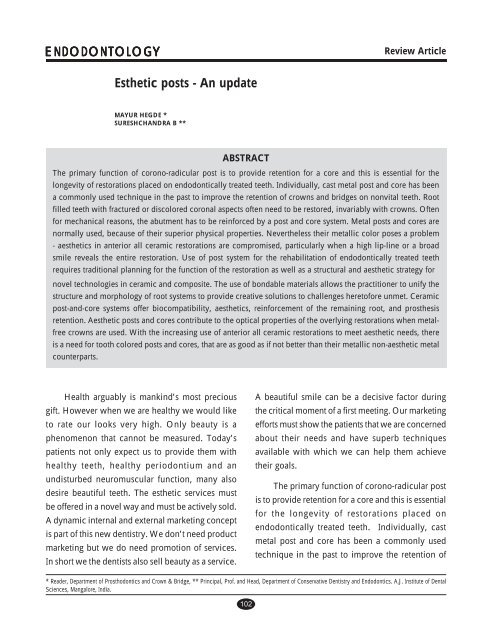 ENDODONTOLOGY Esthetic posts - An update - medIND