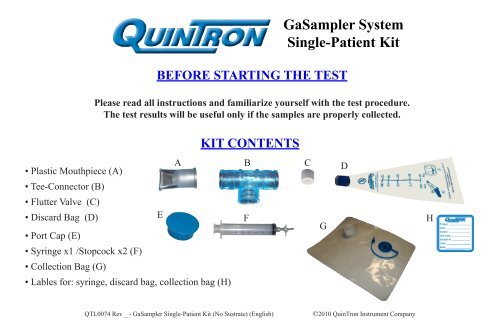 GaSampler Single Patient Kit Instructions (General):pdf - QuinTron ...