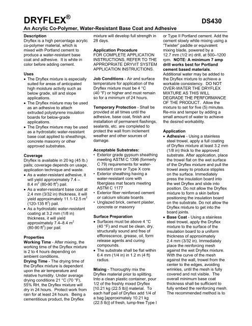 Dryflex Data Sheet - Continuous Insulation - Dryvit
