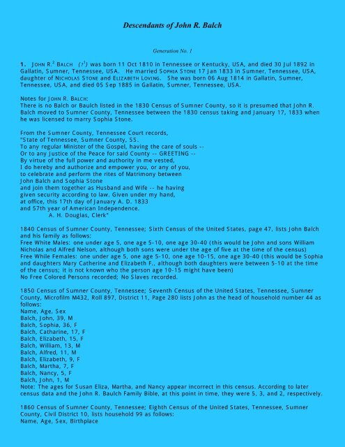 Descendants of John R. Balch - Howard Stone Baulch Family