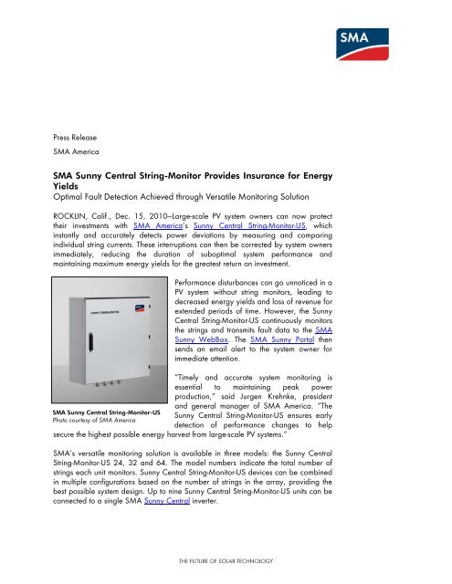 SMA Sunny Central String-Monitor Provides ... - SMA America
