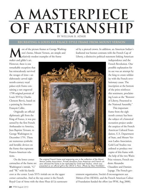 A MASTERPIECE OF ARTISANSHIP - Picture Framing Magazine
