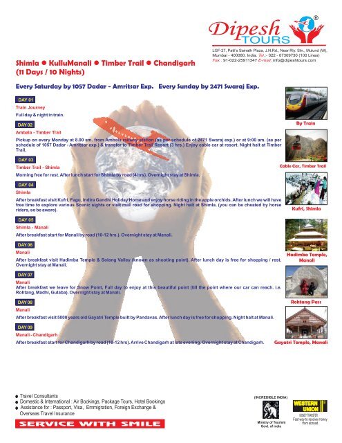 Shimla-Kullu Manali-Timber Trail-Chandigarh - dipesh tours