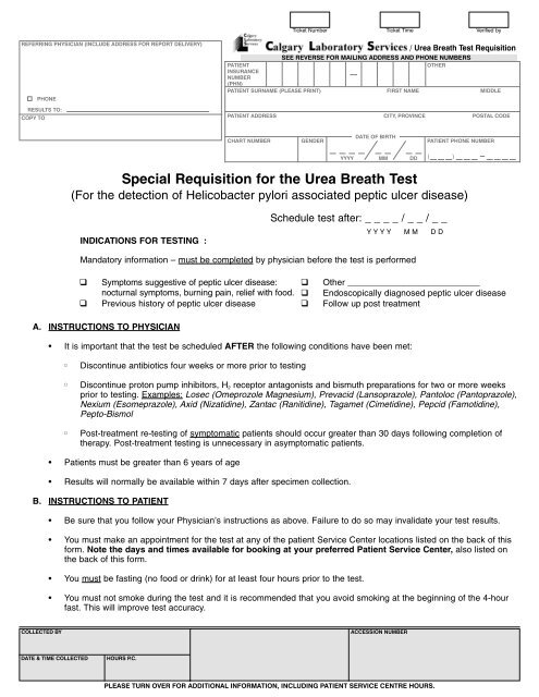CH3055 Special Requisition for the Urea Breath Test - Calgary ...