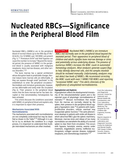 Nucleated RBCs—Significance in the Peripheral Blood Film