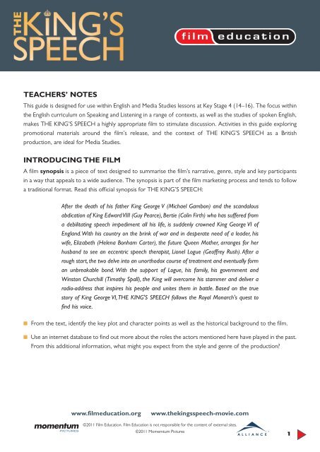 The King's Speech Educational Resource (PDF) - Film Education