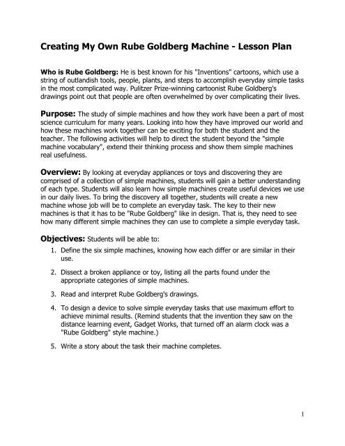 Creating My Own Rube Goldberg Machine - Lesson Plan