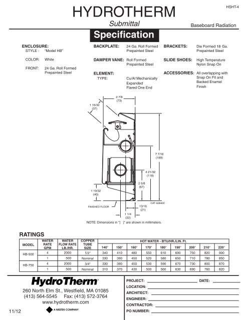 HydroTherm HB Baseboard Submittal (HSHT-4)