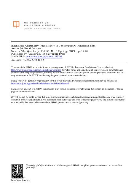 Intensified Continuity: Visual Style in Contemporary American Film