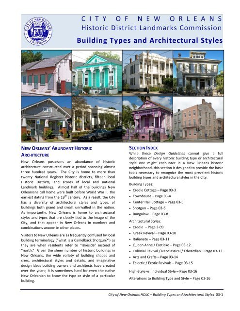 Building Types and Architectural Styles - City of New Orleans