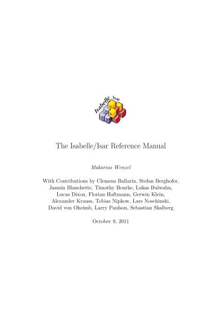 The Isabelle/Isar Reference Manual