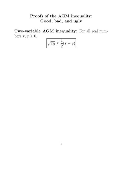 Proofs of the AGM inequality: Good, bad, and ugly Two-variable ...
