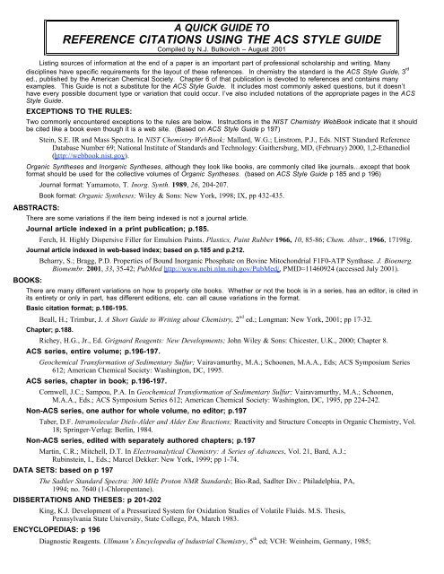 Reference Citations Using The Acs Style Guide Chemistry Courses 