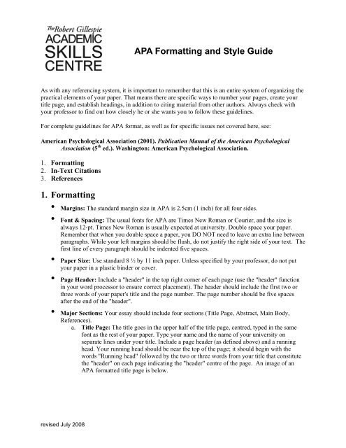 APA Formatting and Style Guide - University of Toronto Mississauga