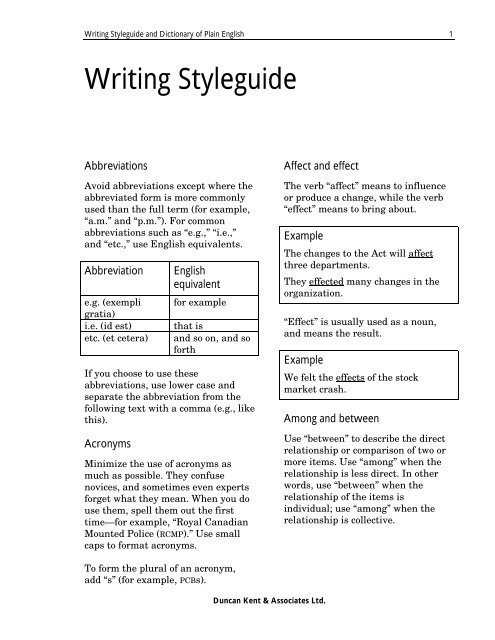 Writing Styleguide and Dictionary of Plain English - Duncan Kent ...