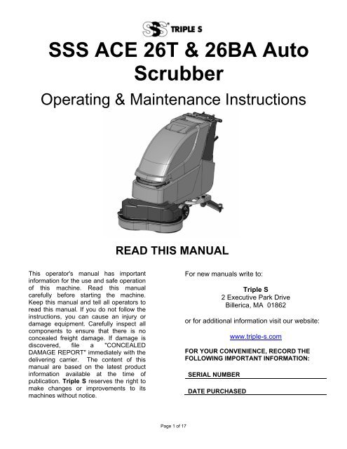 SSS ACE 26T & 26BA Auto Scrubber - Triple S