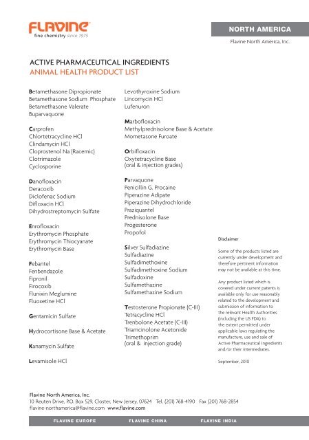 active pharmaceutical ingredients animal health product list