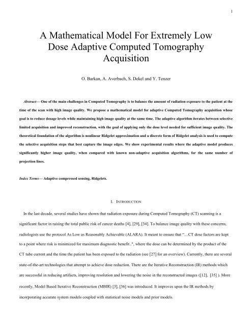 A Mathematical Model For Extremely Low Dose ... - Shai Dekel's