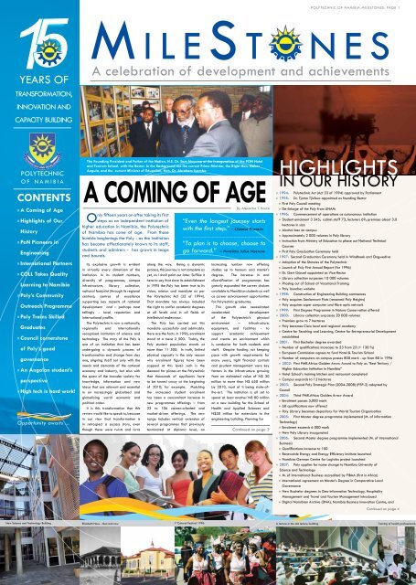 Milestones - Polytechnic of Namibia