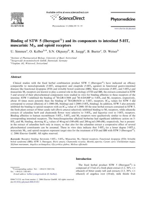 Binding of STW 5 (Iberogast ) and its components to intestinal 5-HT ...