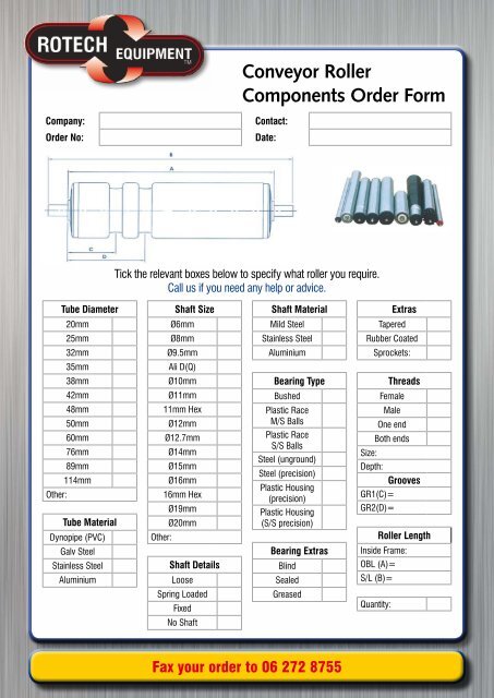Roller Order Request Form - Rotech Equipment