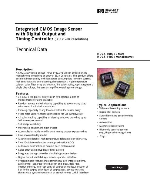 Integrated CMOS Image Sensor with Digital Output and Timing ...