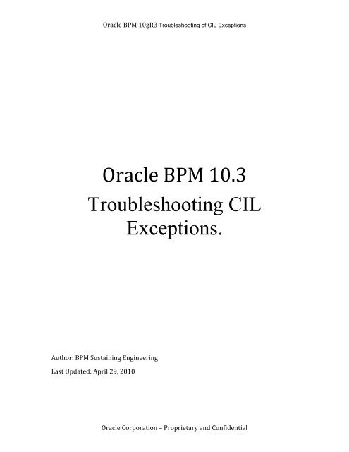 Oracle BPM 10.3 Troubleshooting CIL Exceptions.
