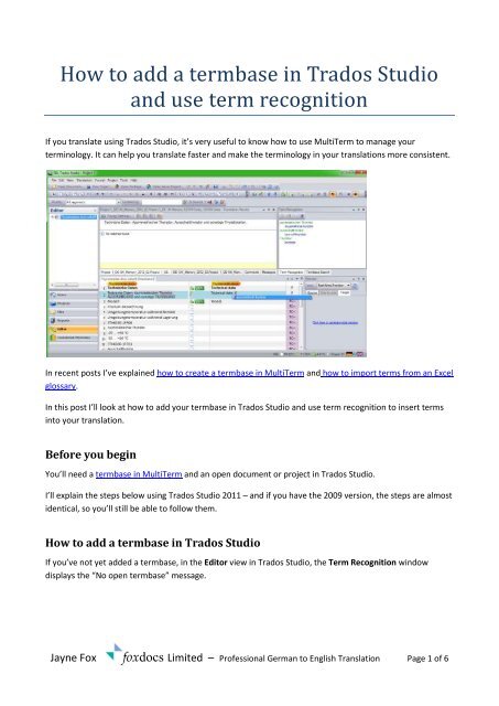How to add a termbase in Trados Studio and use term recognition