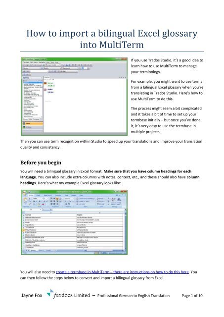 How to import a bilingual Excel glossary into MultiTerm - German to ...