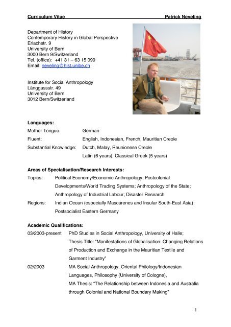 Curriculum Vitae Patrick Neveling 1 Department of History ...
