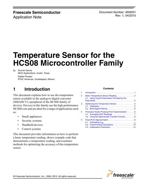 AN3031: Temperature Sensor For The HCS08 Microcontroller Family