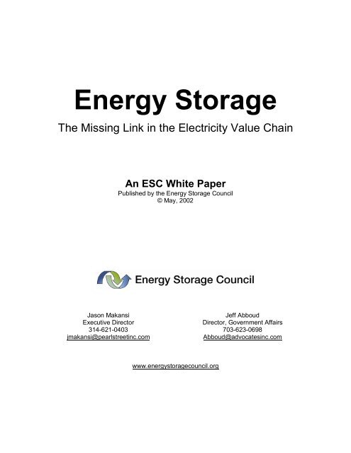 ESC White Paper - Energy Storage Council
