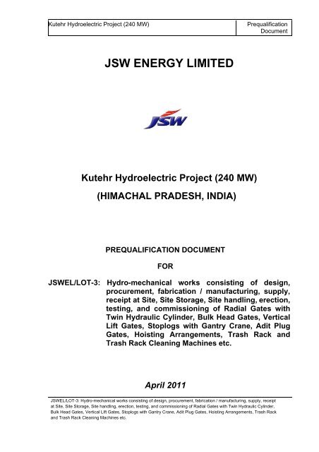 JSW ENERGY LIMITED Kutehr Hydroelectric Project - JSW Steel