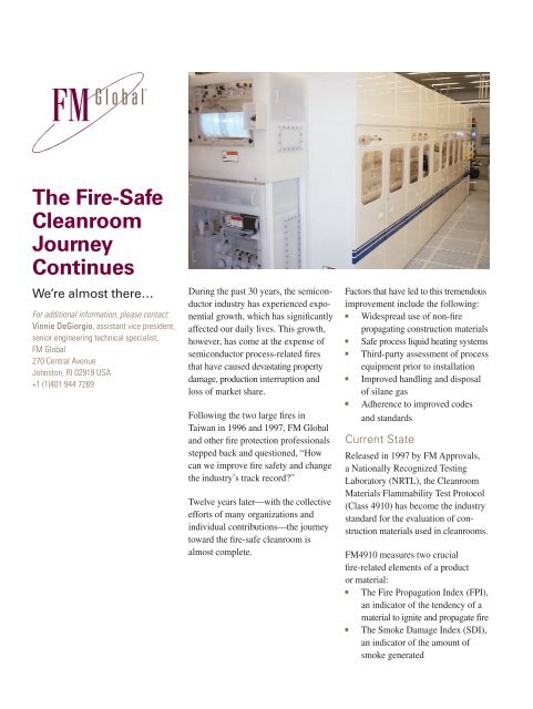 The Fire-Safe Cleanroom Journey Continues - FM Global