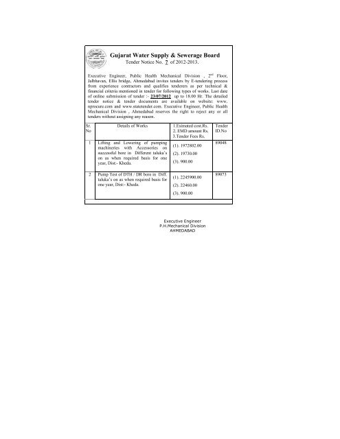 Gujarat Water Supply & Sewerage Board - Gujarat Information Bureau