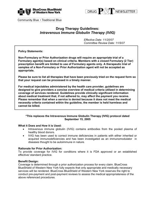 Drug Therapy Guidelines: Intravenous Immune Globulin Therapy ...