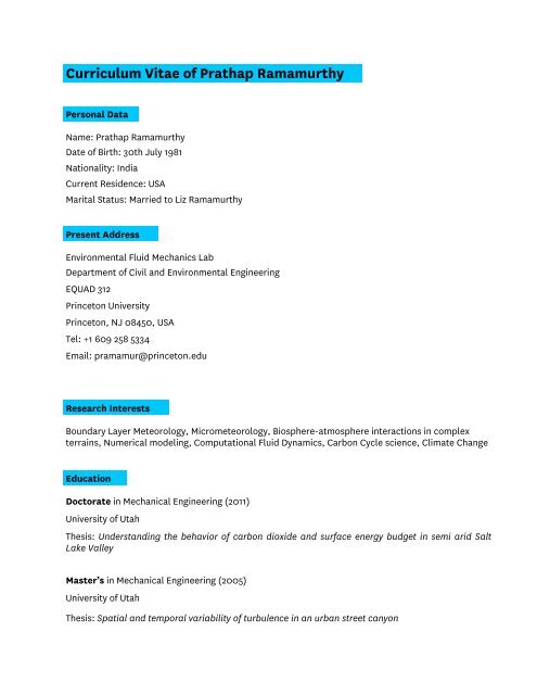 Curriculum Vitae of Prathap Ramamurthy - Environmental Fluid ...