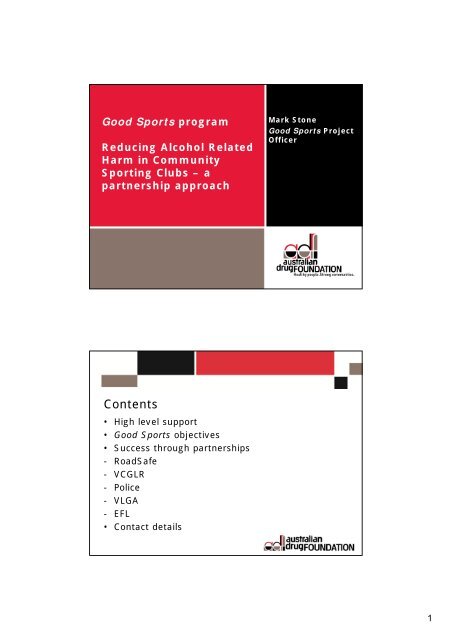 Good Sports program objectives - Victorian Community Road Safety ...