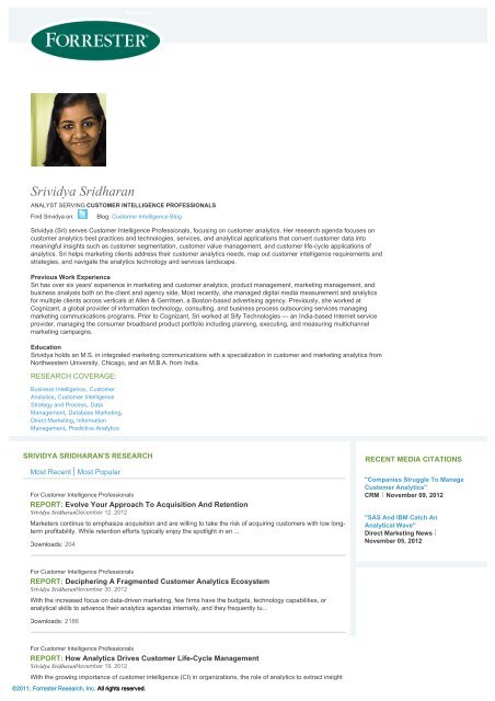 Forrester Research : Analyst : Srividya Sridharan