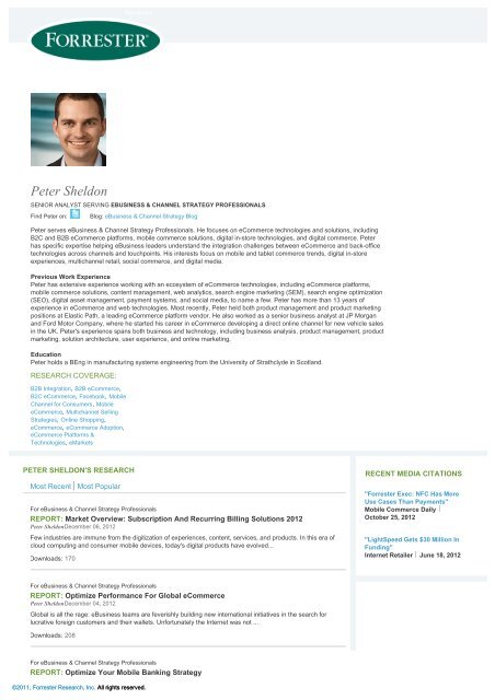 Forrester Research : Analyst : Peter Sheldon