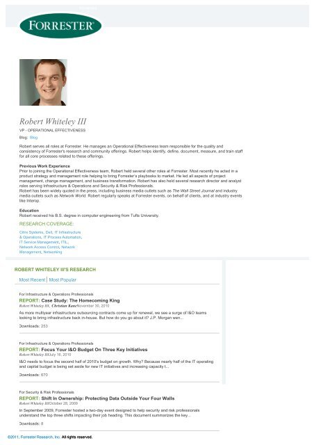 Forrester Research : Analyst : Robert Whiteley III - Forrester.com