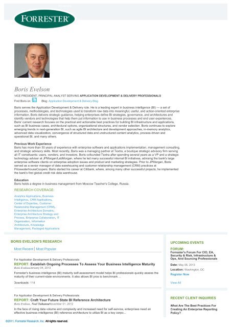 Forrester Research : Analyst : Boris Evelson