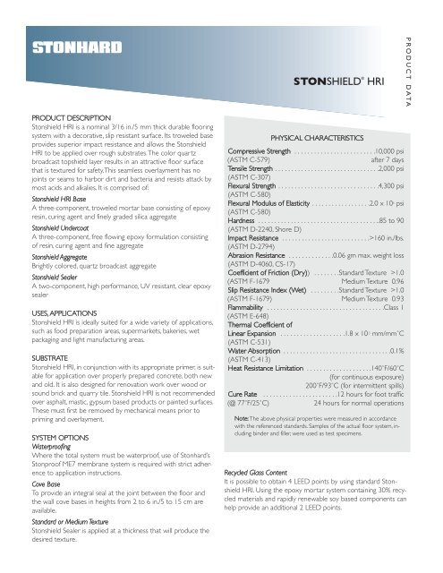 Stonshield HRI Product Data
