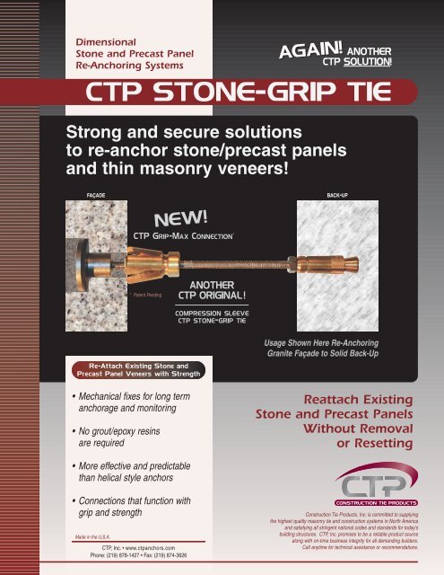 ctp stone-grip tie - Masonry Anchors, Ties, Stone Repairs Systems ...